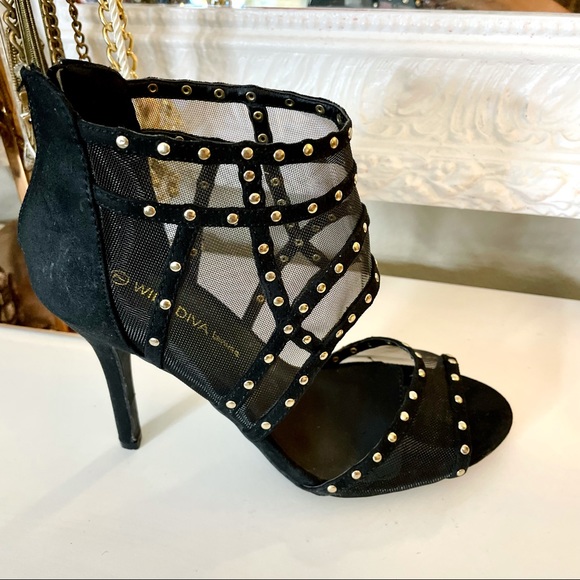 Wild Diva | Shoes | 32 Wild Diva Mesh Studded Heels | Poshmark